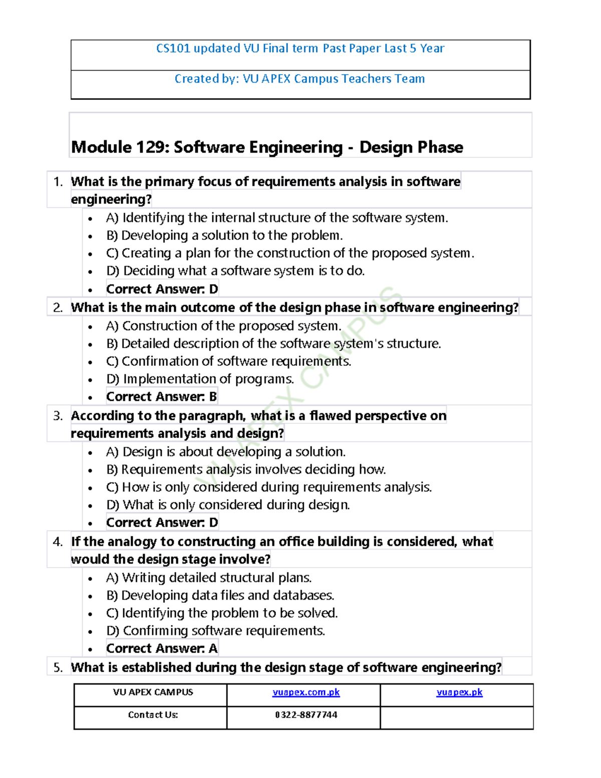 CS101 Final Term Past Paper: Software Engineering (Last 5 Years) - Studocu