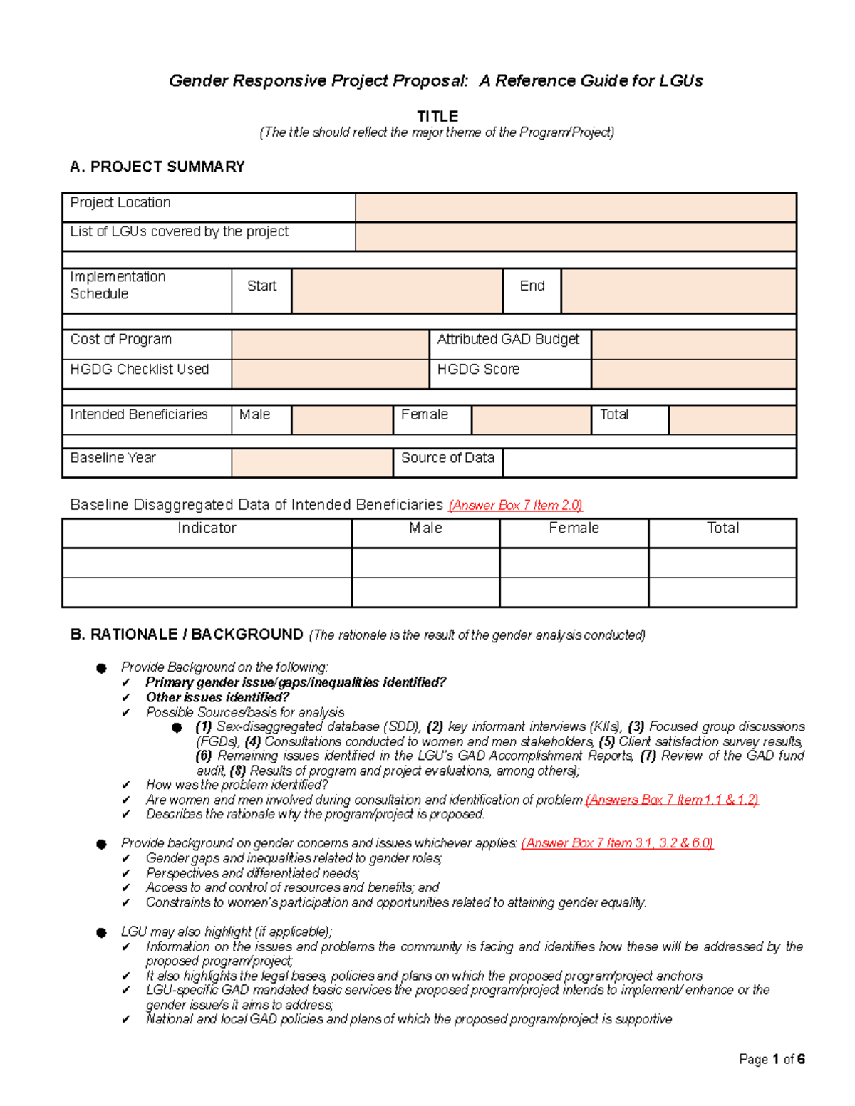 (MMRP) Gender-Responsive Project Proposal Template for LGUs - Studocu