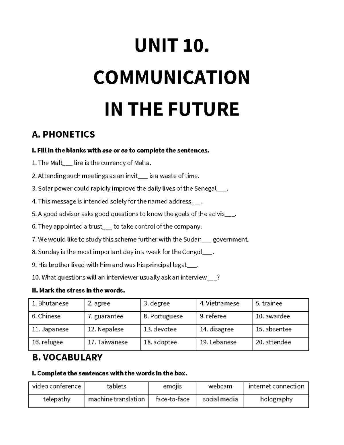 Tiếng Anh 8: Unit 10 - Communication in the Future Study Notes - Studocu