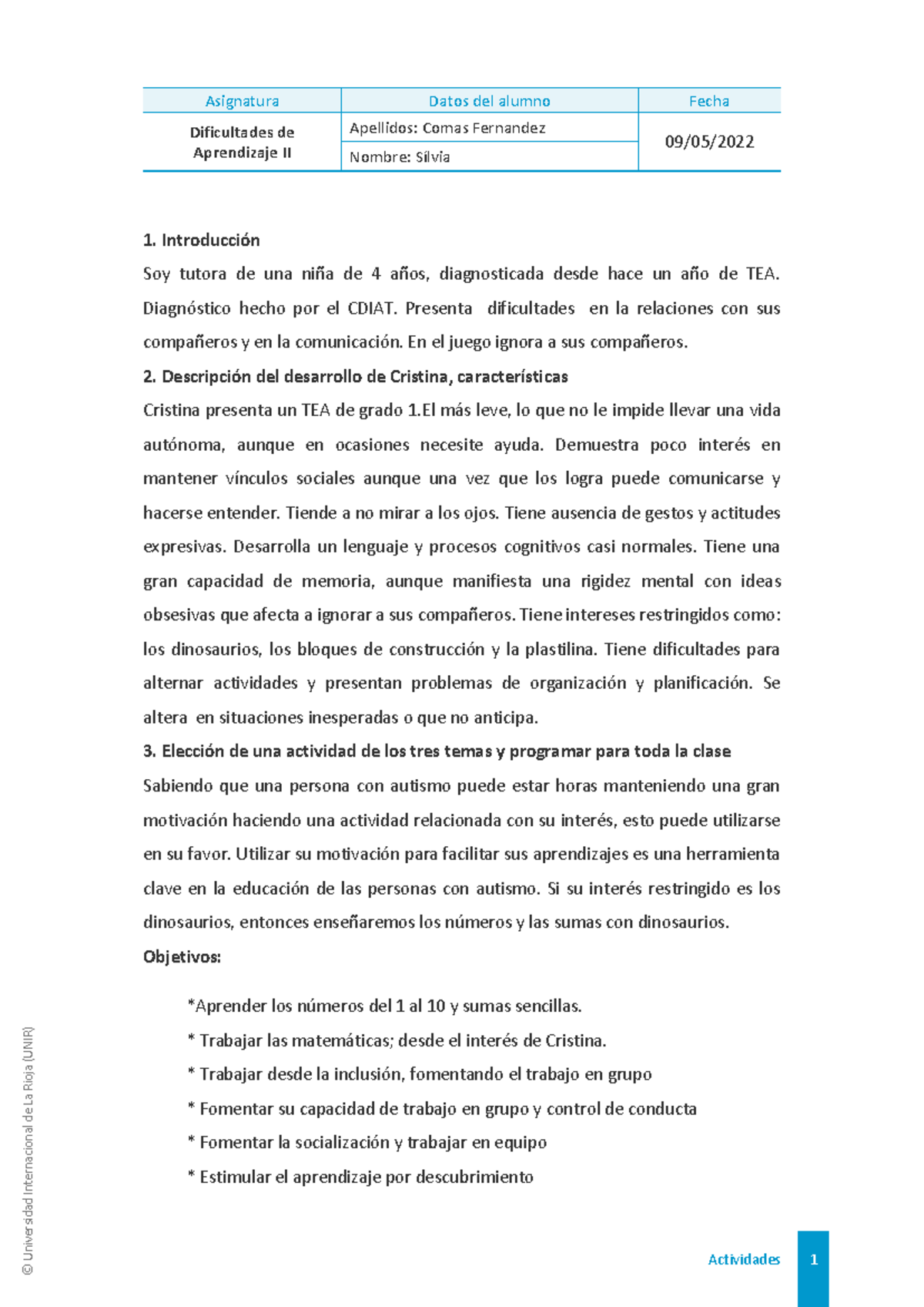 Actividad para Niña con TEA: Aprendizaje de Números y Sumas (DA II ...