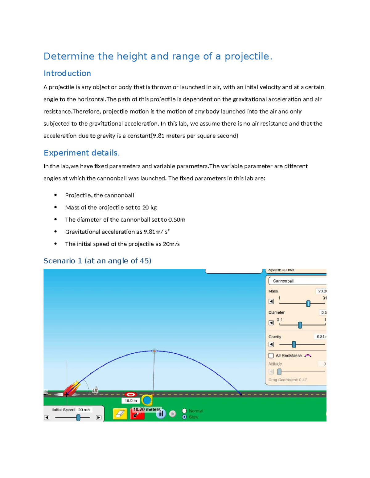 Projectile Motion Lab: Height & Range Analysis - Studocu