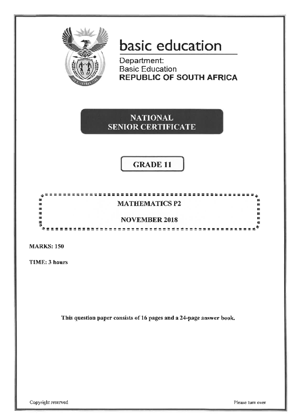 Mathematics P2 Grade 11 November 2018 Exam Paper - Studocu