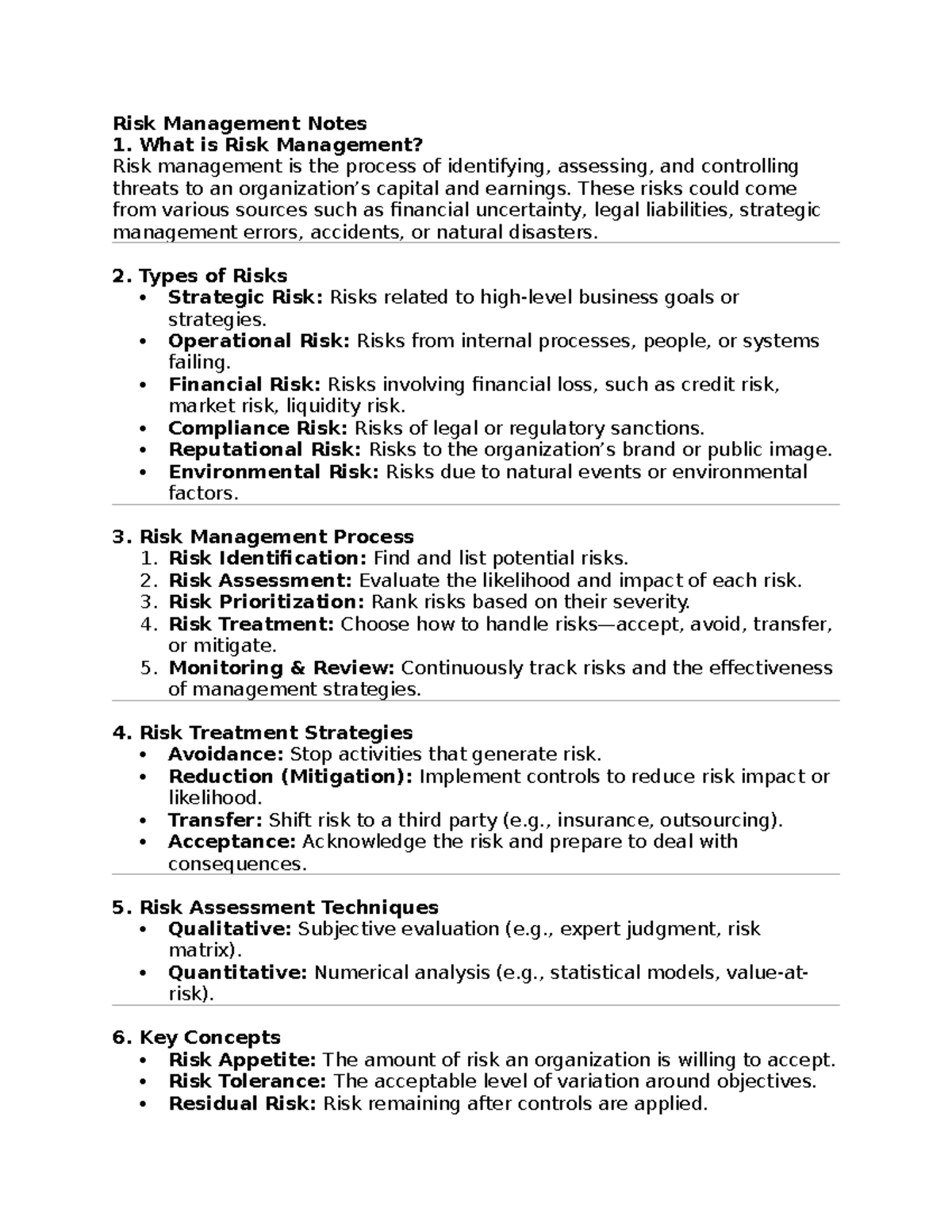 Risk Management Notes: Key Concepts and Strategies Explained - Studocu