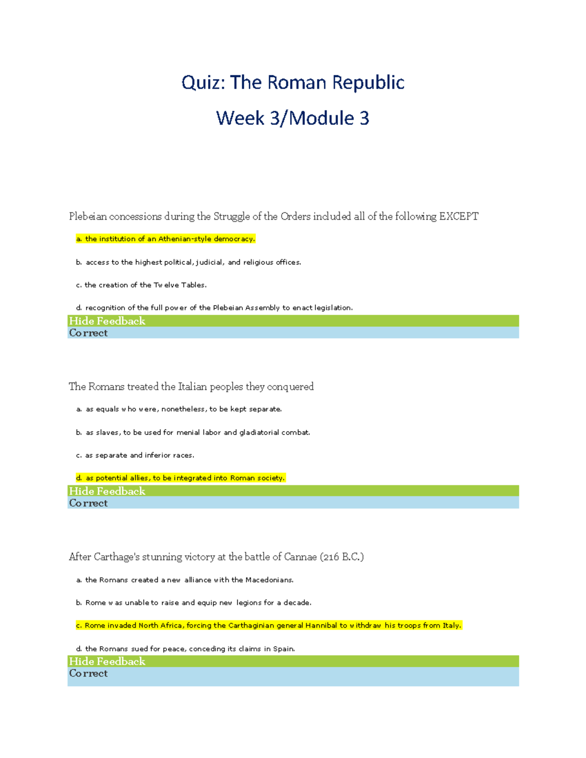 Quiz: The Roman Republic (HIST101) - Week 3 Overview - Studocu