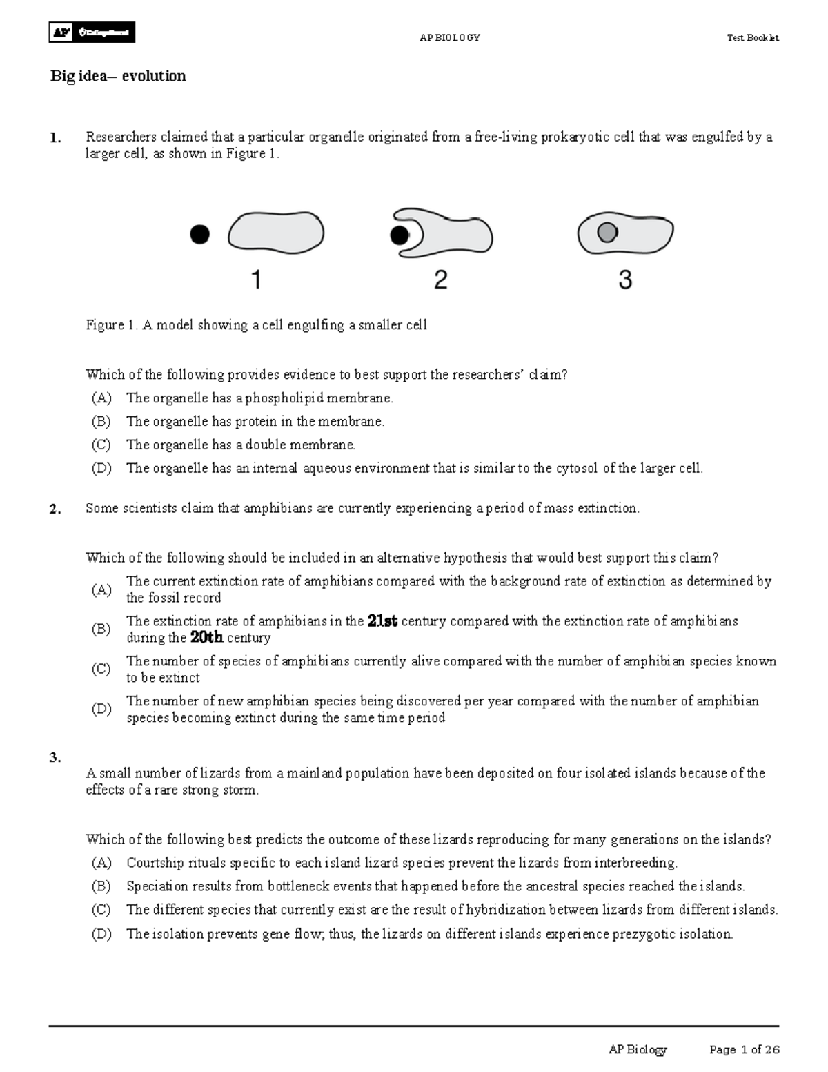 AP BIOLOGY Big Idea - Evolution Overview and Analysis - Studocu
