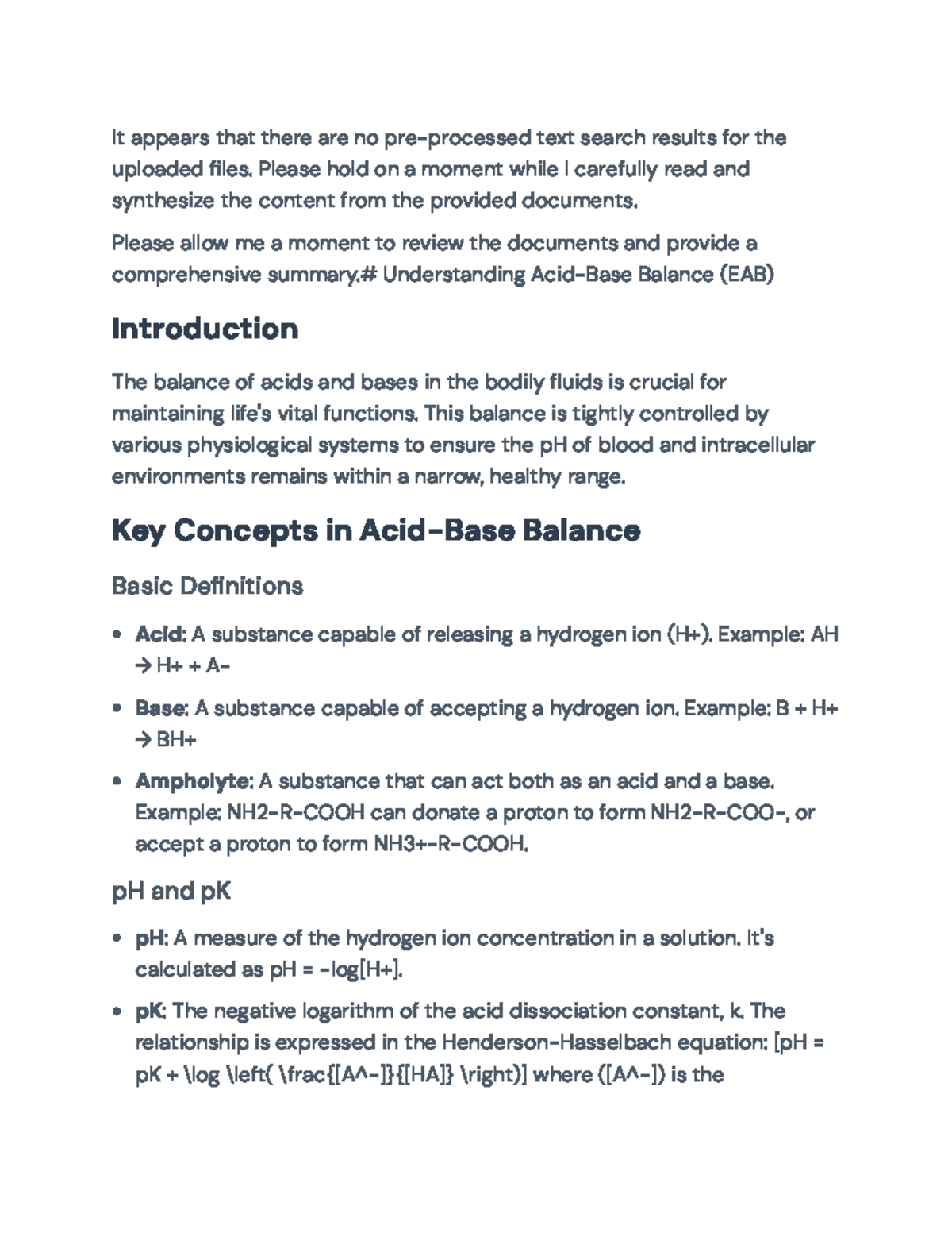 Understanding Acid-Base Balance Mechanisms in Physiology (EAB) - Studocu