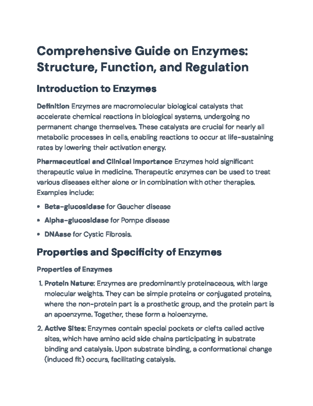 Comprehensive Overview of Enzymes: Structure, Action, and Kinetics ...