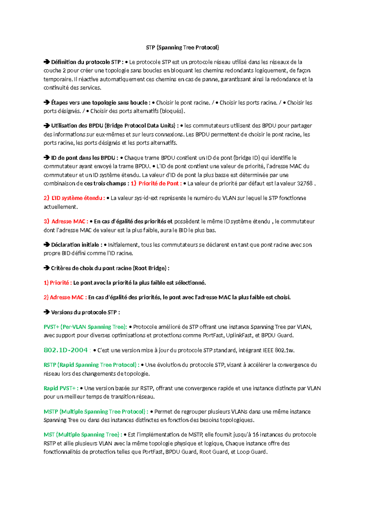 STP-1 - test - STP (Spanning Tree Protocol) Définition du protocole STP ...