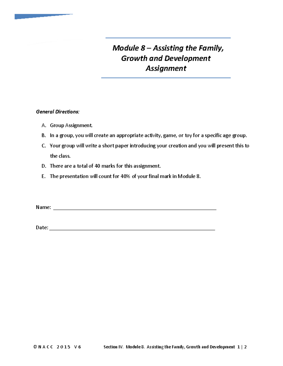 IV-9 Group Assignment: Activity Creation for Family Growth ...