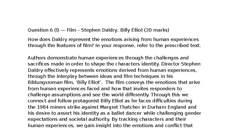 Billy Elliot: Exploring Human Emotions and Identity in Film (20 Marks ...