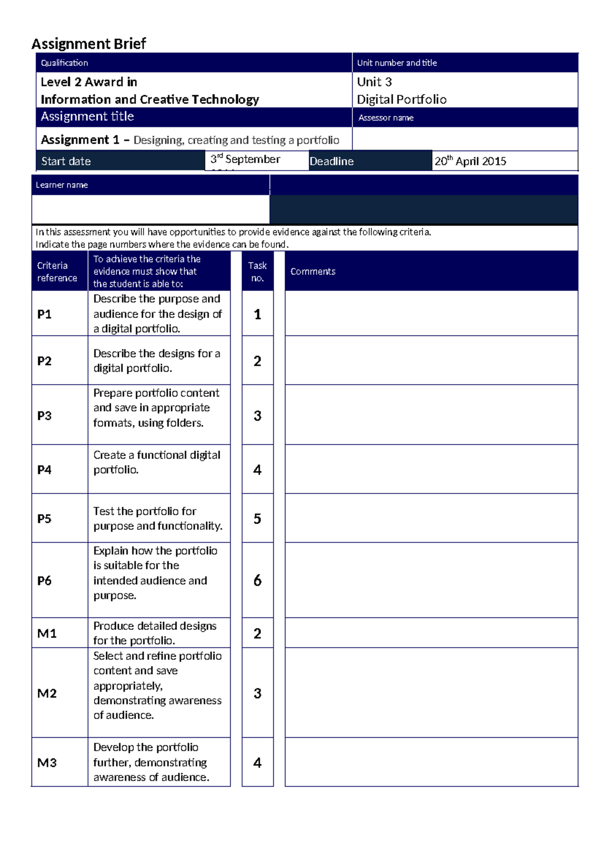 Unit 3 Assignment: Designing & Testing a Digital Portfolio (Level 2 ICT ...