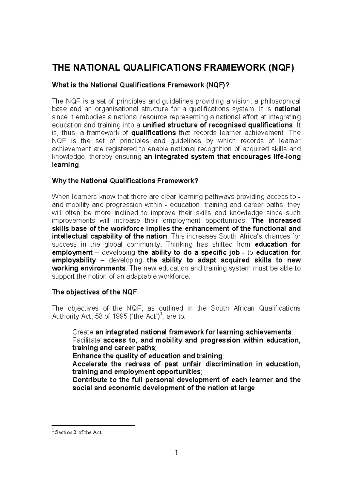 NQF Overview: Principles, Objectives, and Impact on Education - Studocu