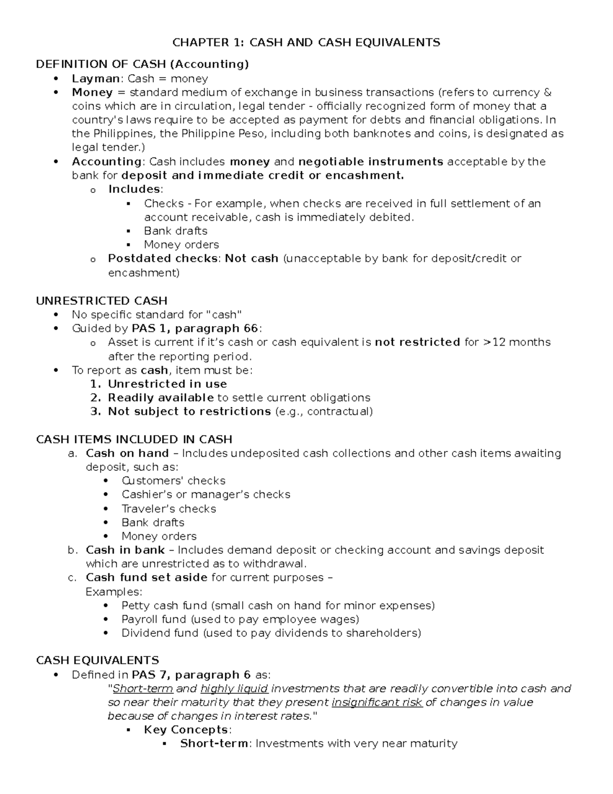CHAPTER 1: CASH AND CASH EQUIVALENTS IN ACCOUNTING - Studocu