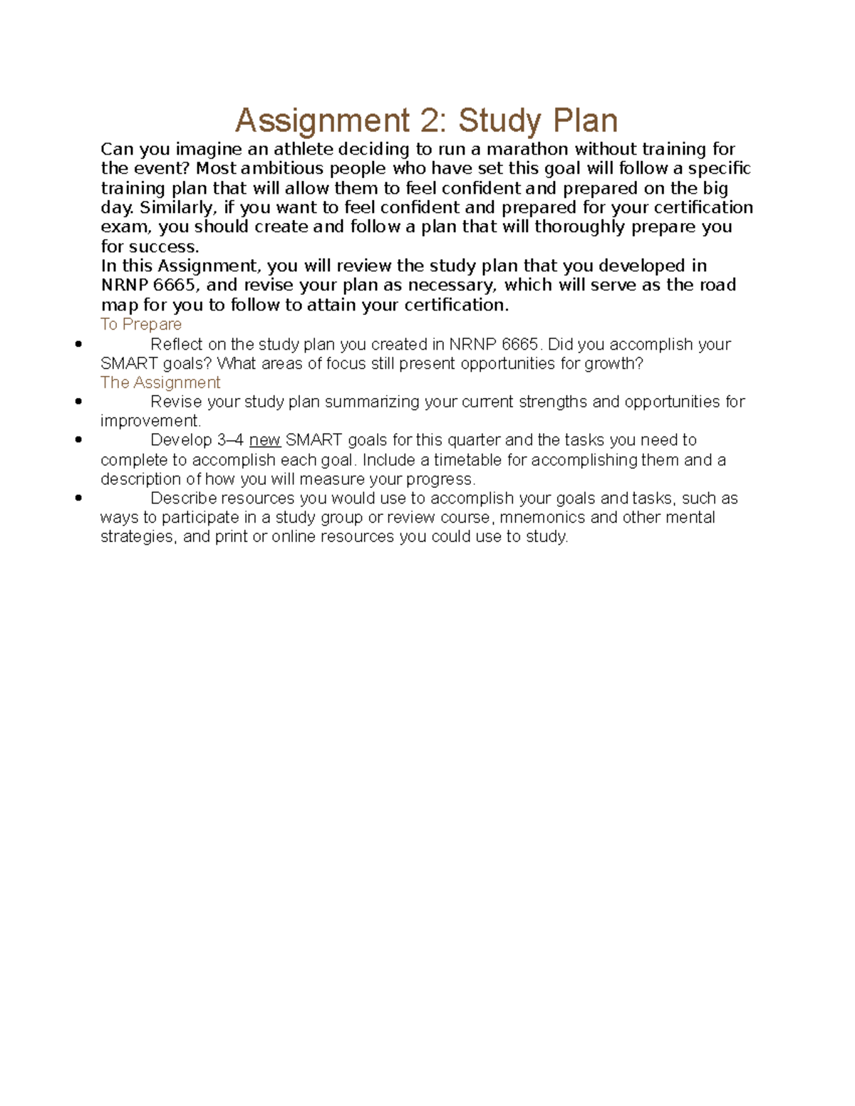 NRNP 6665: Revised Study Plan for Assignment 2 - Success Roadmap - Studocu