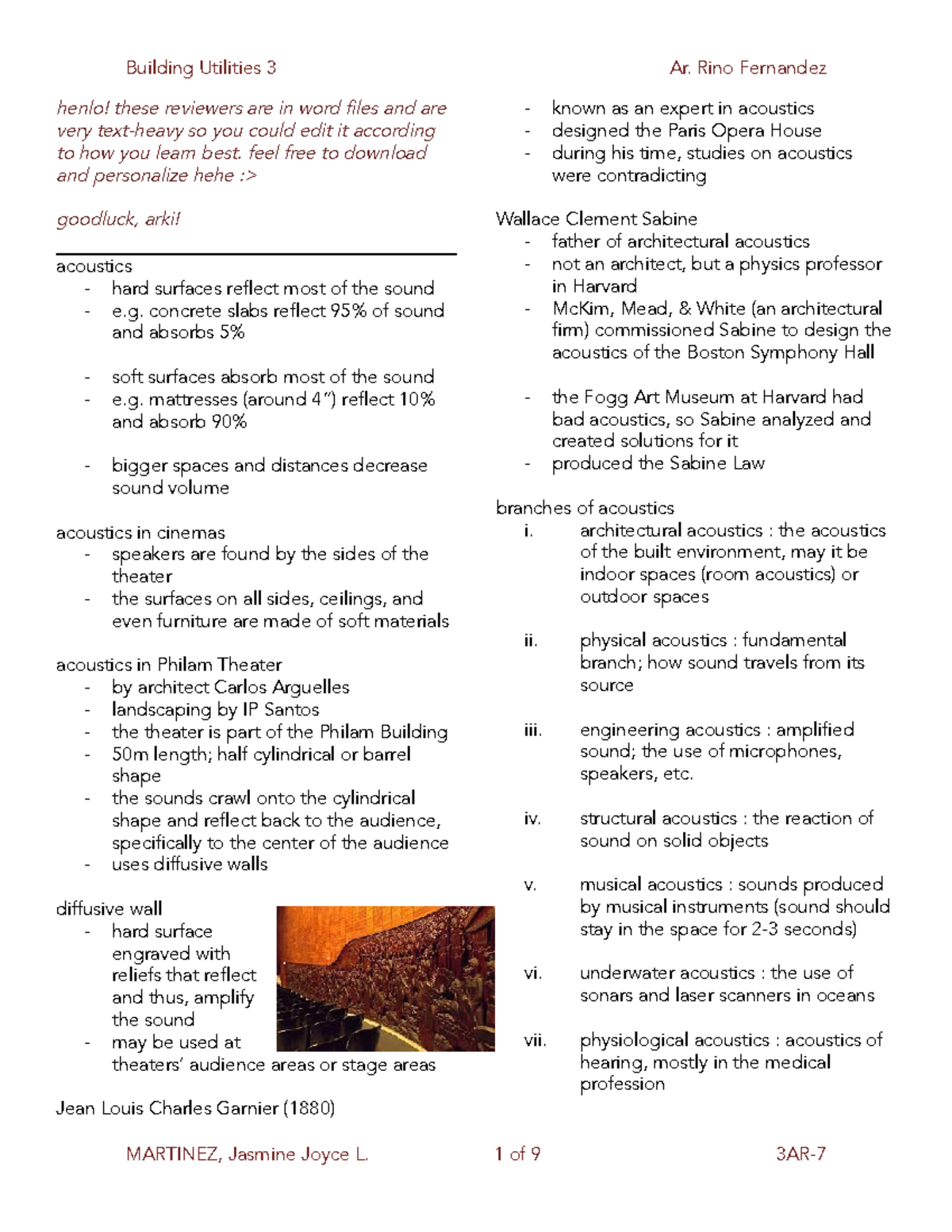 Building Utilities 3 Acoustic Principles Reviewer Guide - Studocu