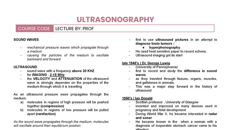 ULTRASONOGRAPHY LECTURE NOTES: SOUND WAVES & IMAGING TECHNIQUES - Studocu