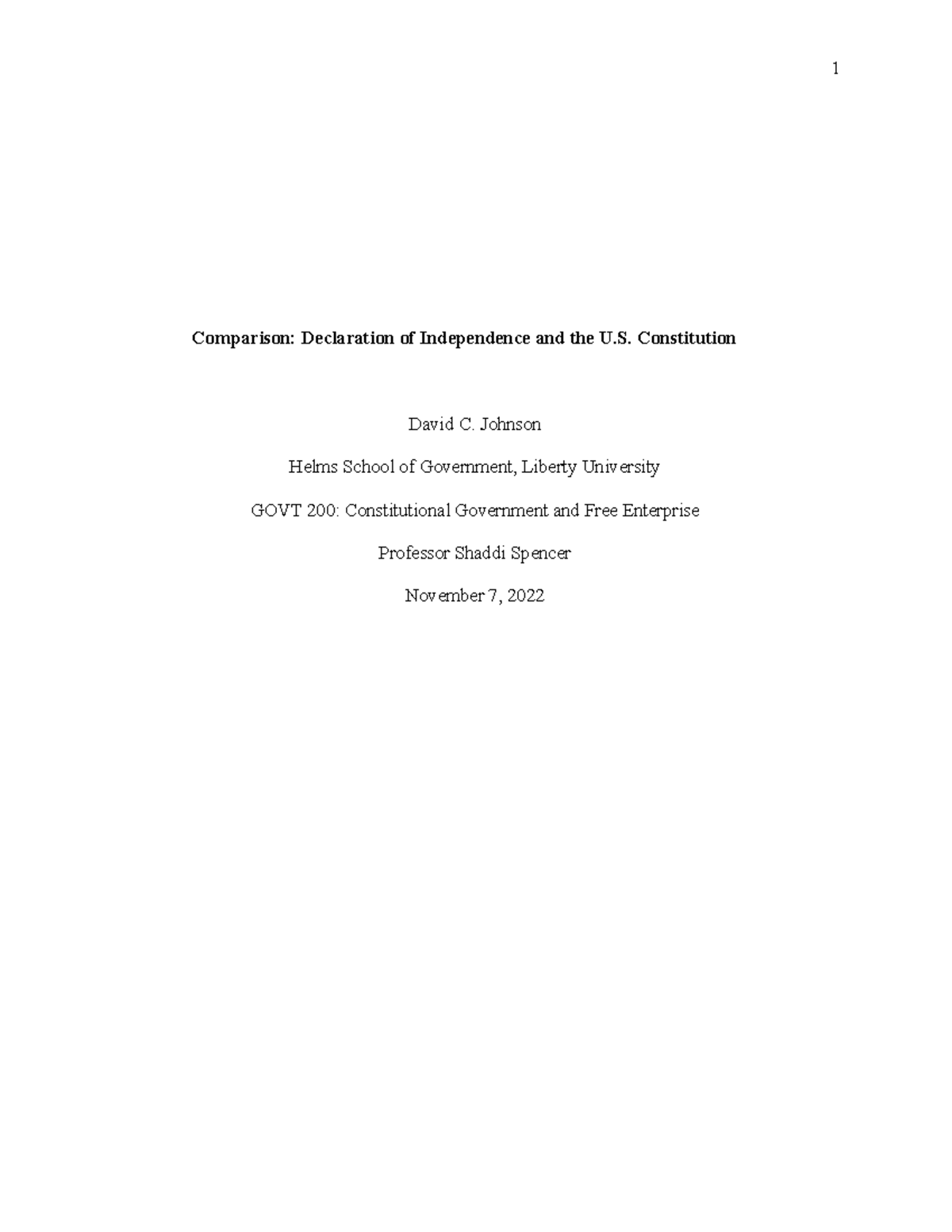GOVT 200 Comparison of the Declaration of Independence & U.S ...