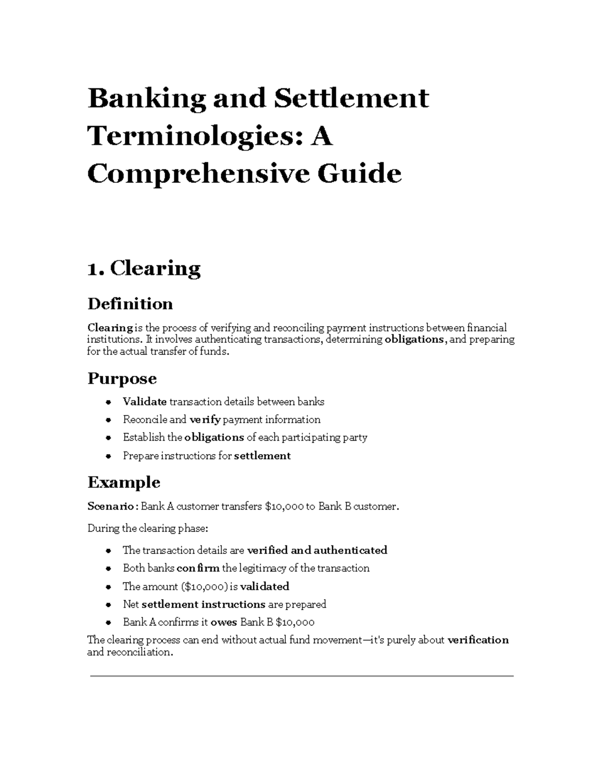 Banking and Settlement Terminologies: A Detailed Overview - Studocu