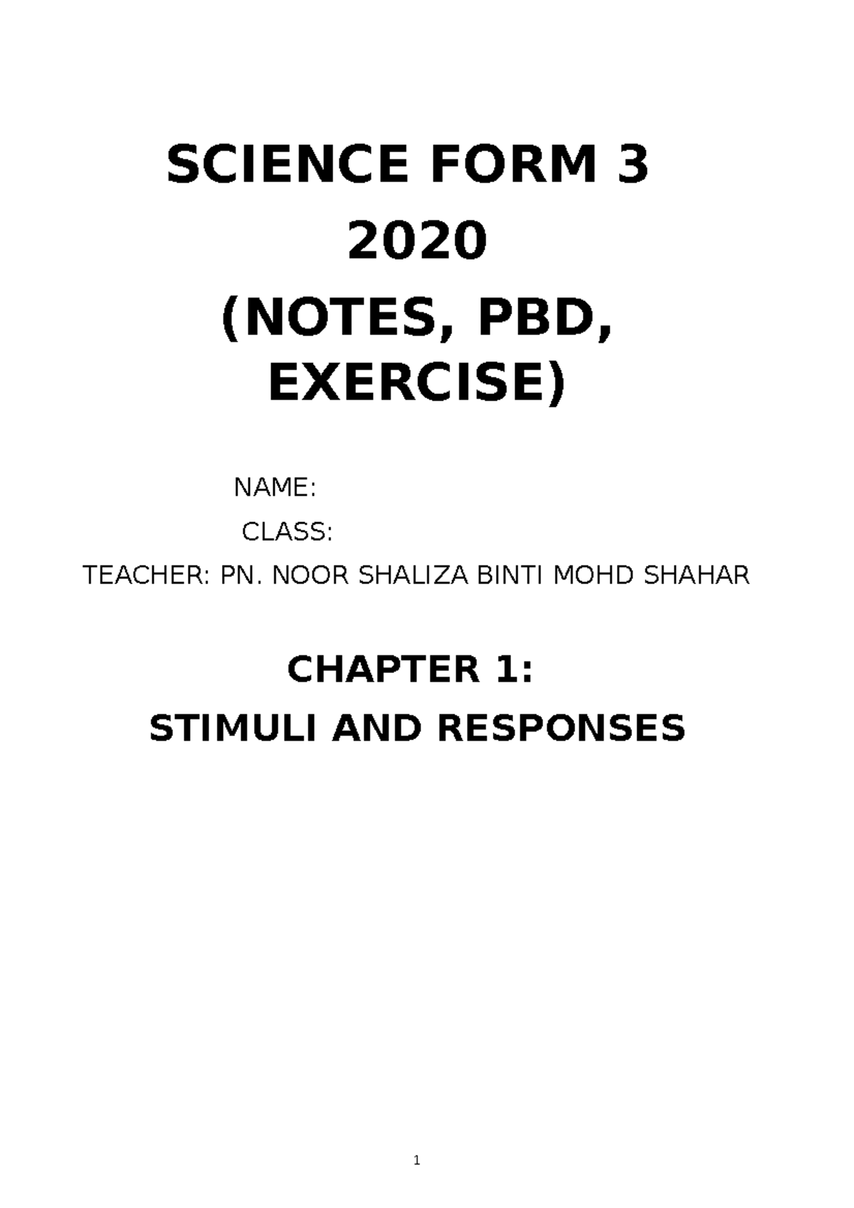 Module Chapter 1 - SCIENCE FORM 3 2020 (NOTES, PBD, EXERCISE) NAME ...