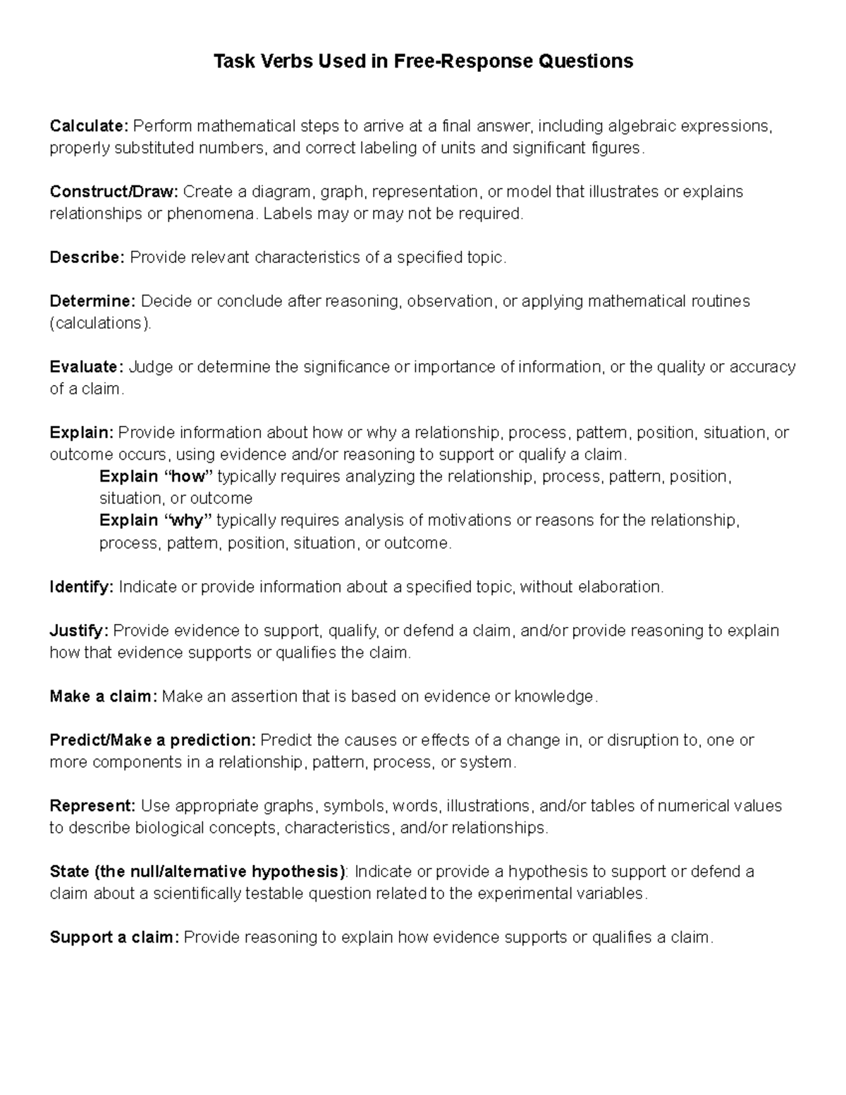 AP Biology FRQ Task Verbs: A Comprehensive Guide - Studocu