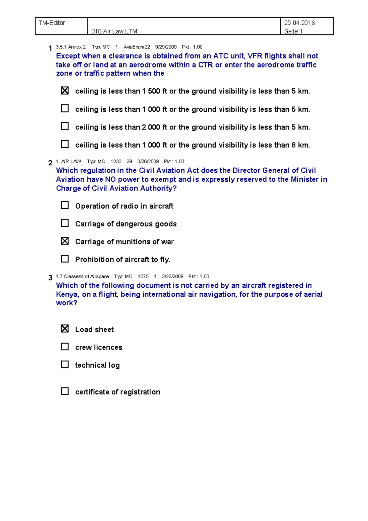 Law.LTM 25.04.2016: Air Law MC Questions and Answers - Studocu