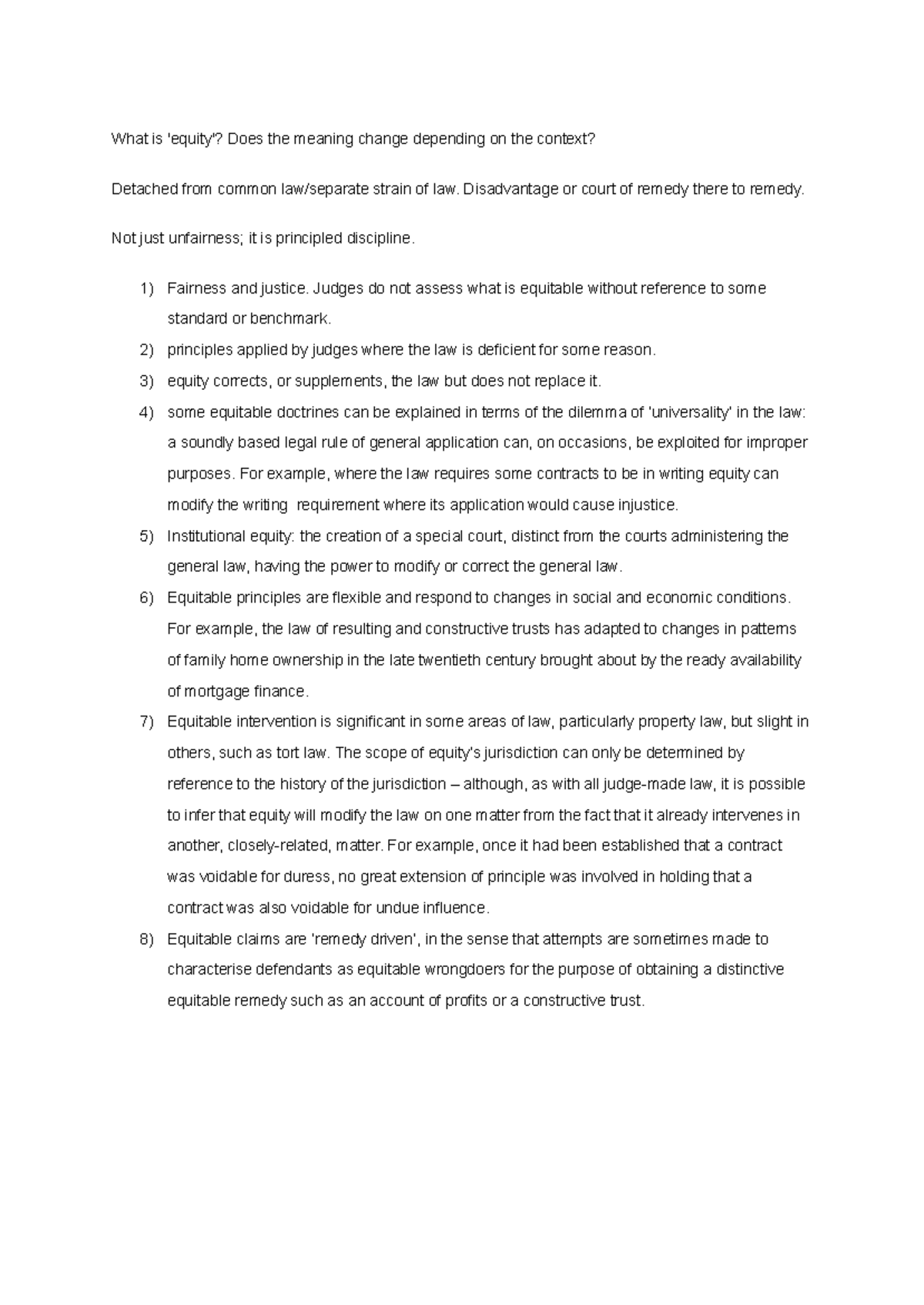 Equity: Contextual Meaning and Judicial Principles in Law - Studocu