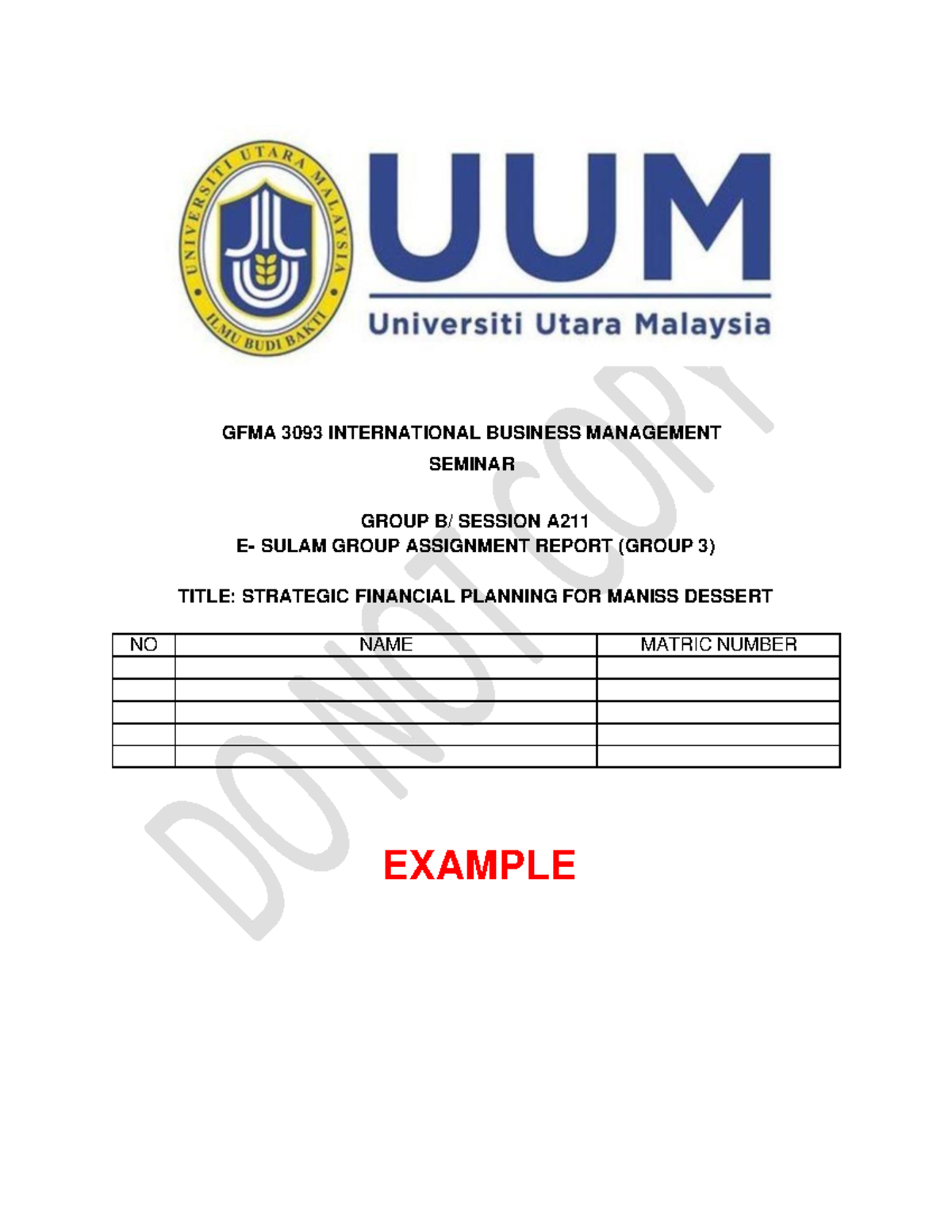 E Sulam Sample - GFMA 3093 INTERNATIONAL BUSINESS MANAGEMENT SEMINAR ...