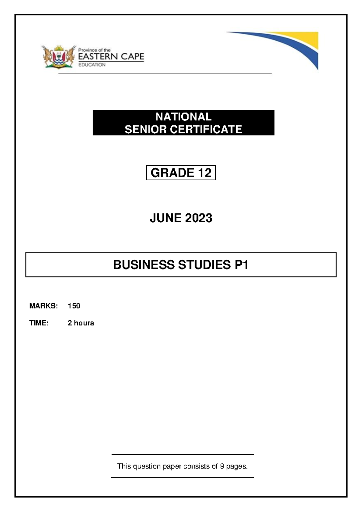 Business Studies P1 GR12 June 2023 Question Paper - Studocu