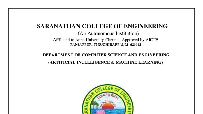CS337 V Sem Cognitive Science Lab Record Notebook - AI & ML - Studocu