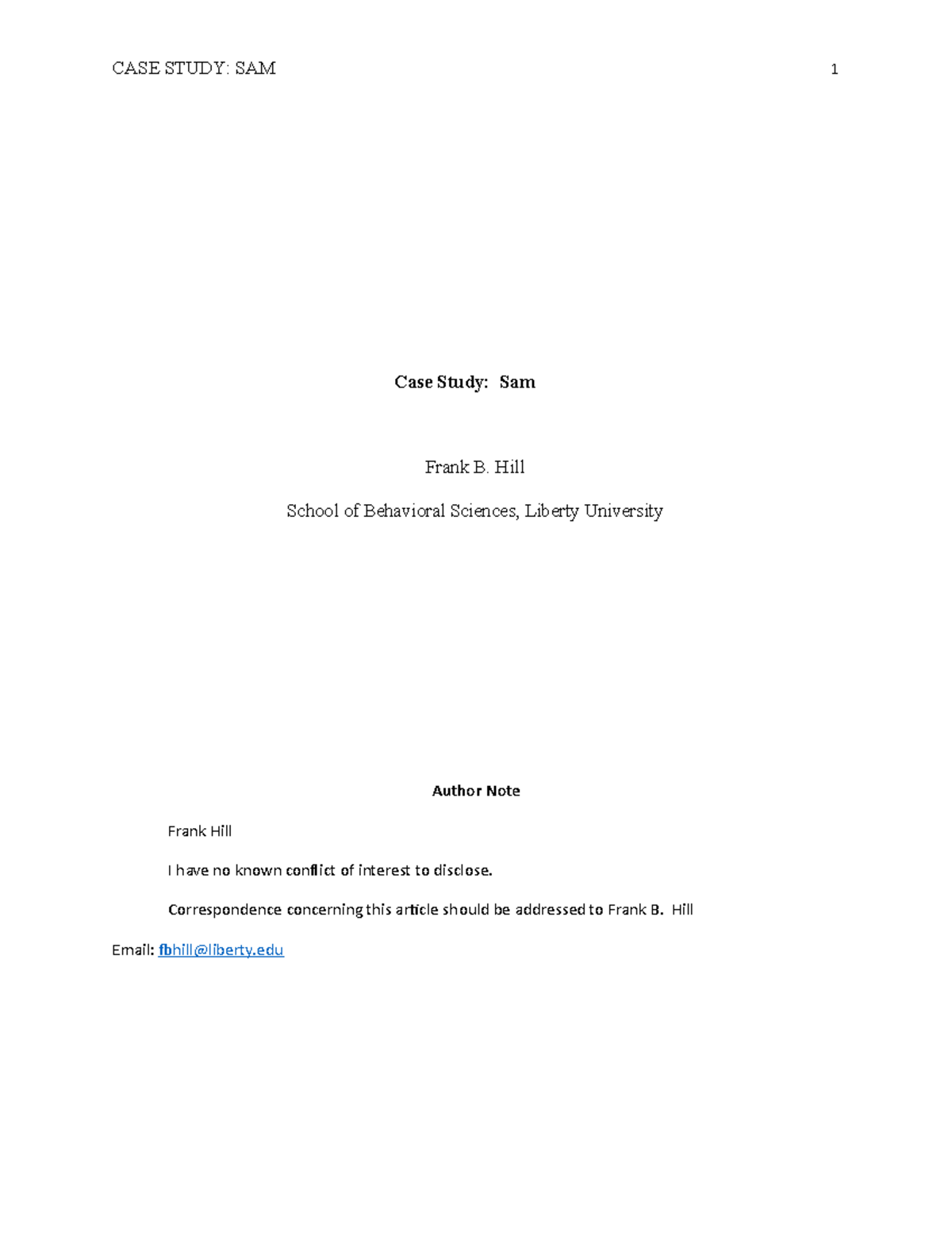 Case Study: Sam - Assessment and Treatment Recommendations - FH - Studocu