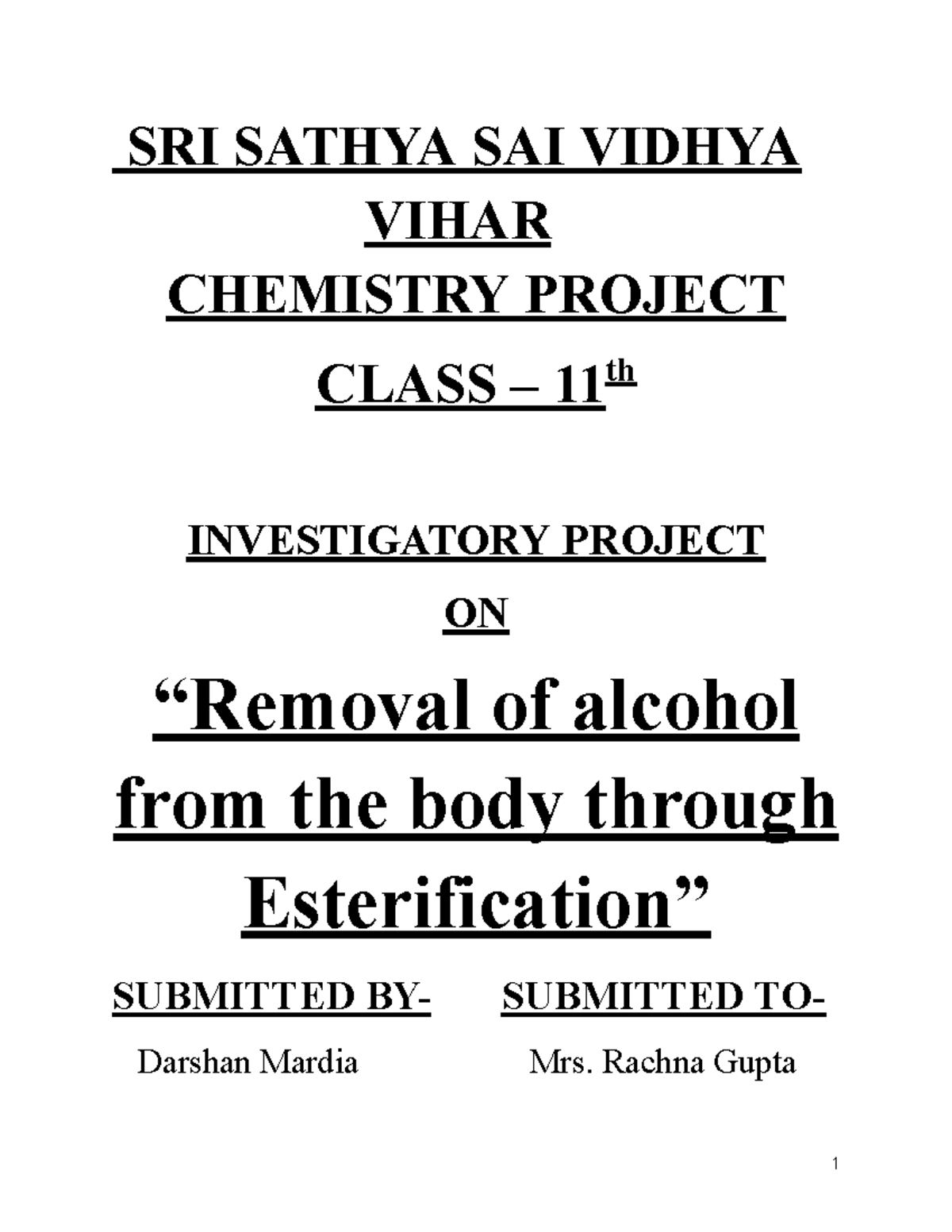 Chemistry Project - SRI SATHYA SAI VIDHYA VIHAR CHEMISTRY PROJECT CLASS ...