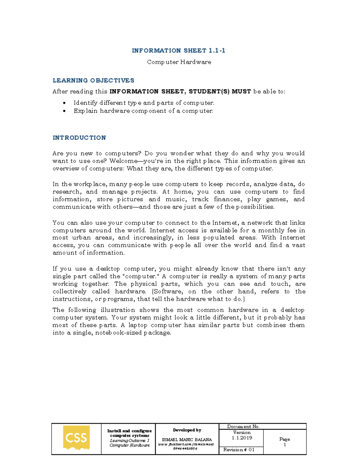 1.1-1 Computer Hardware Overview: Essential Components and Configurations - Studocu