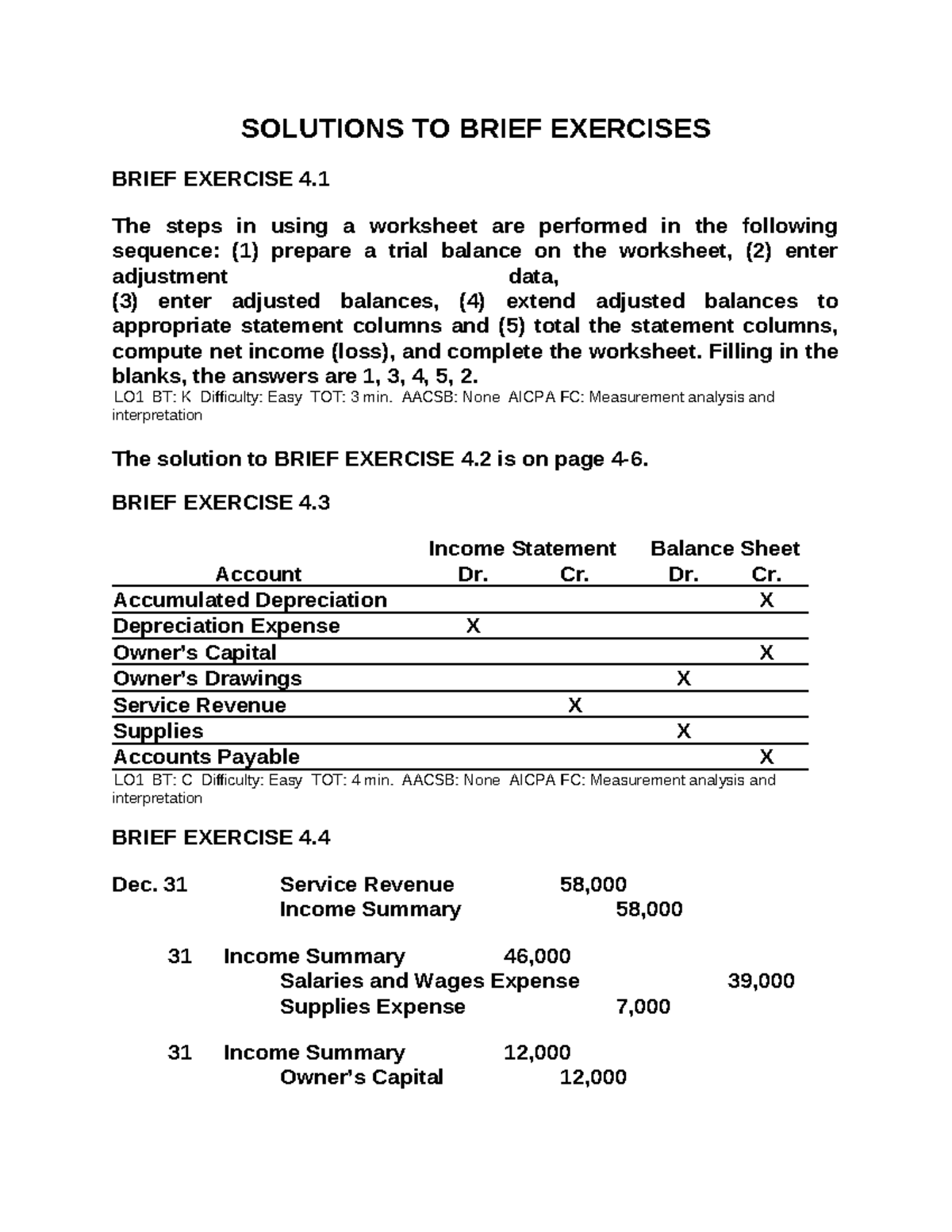 Brief Exercises Chapter 4 Solutions (ACCT 101) - Studocu