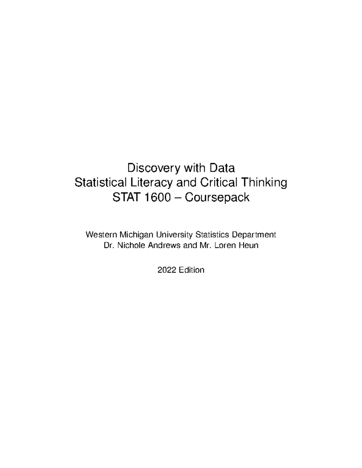 STAT 1600 - Discovery with Data: Statistical Literacy Coursepack - Studocu