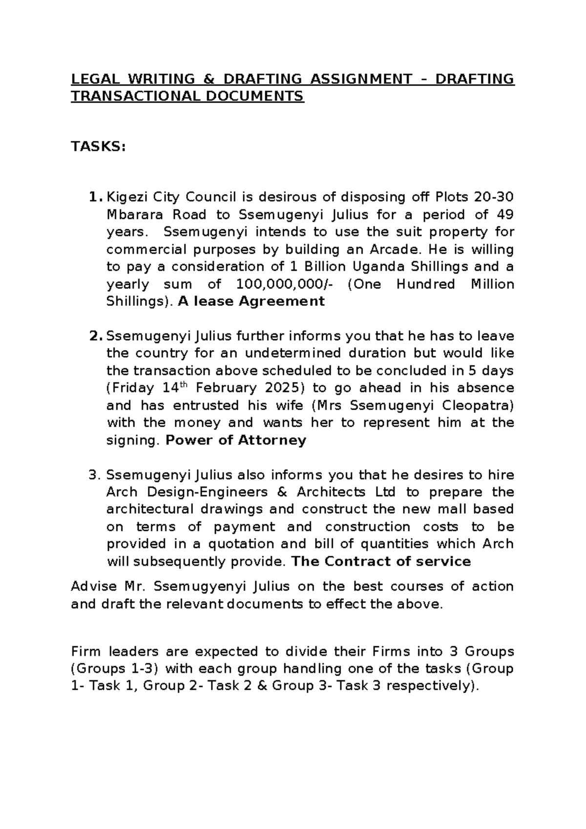 LEGAL WRITING: DRAFTING TRANSACTIONAL DOCUMENTS ASSIGNMENT - Studocu