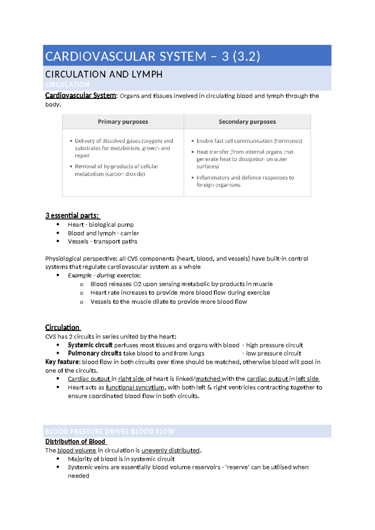 2024 BIOM2012 Cardiovascular System Notes - CARDIOVASCULAR SYSTEM – 3 ...