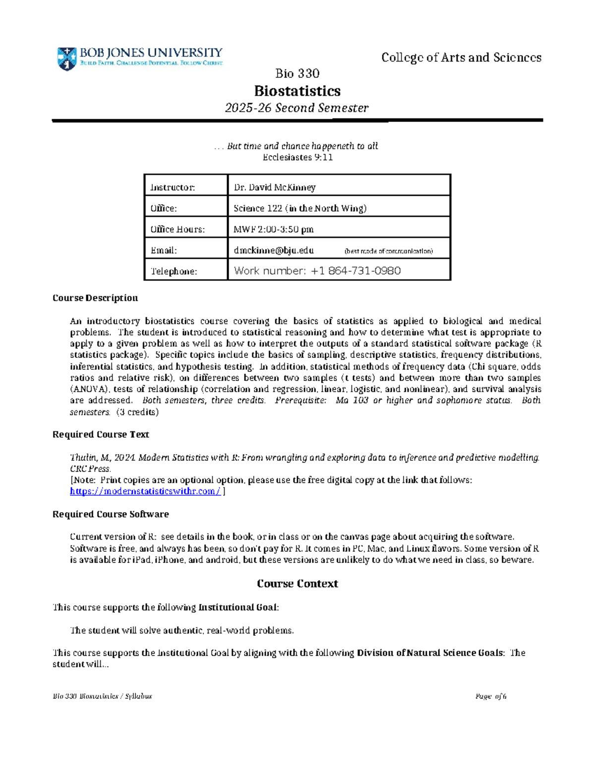Syllabus for Bio 330: Biostatistics - Spring 2026 - Studocu