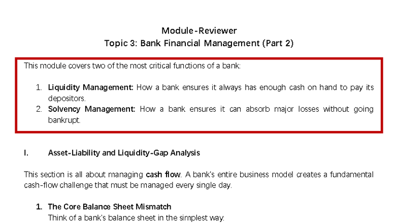 Topic 3: Bank Financial Management - Part 2 Module Review - Studocu