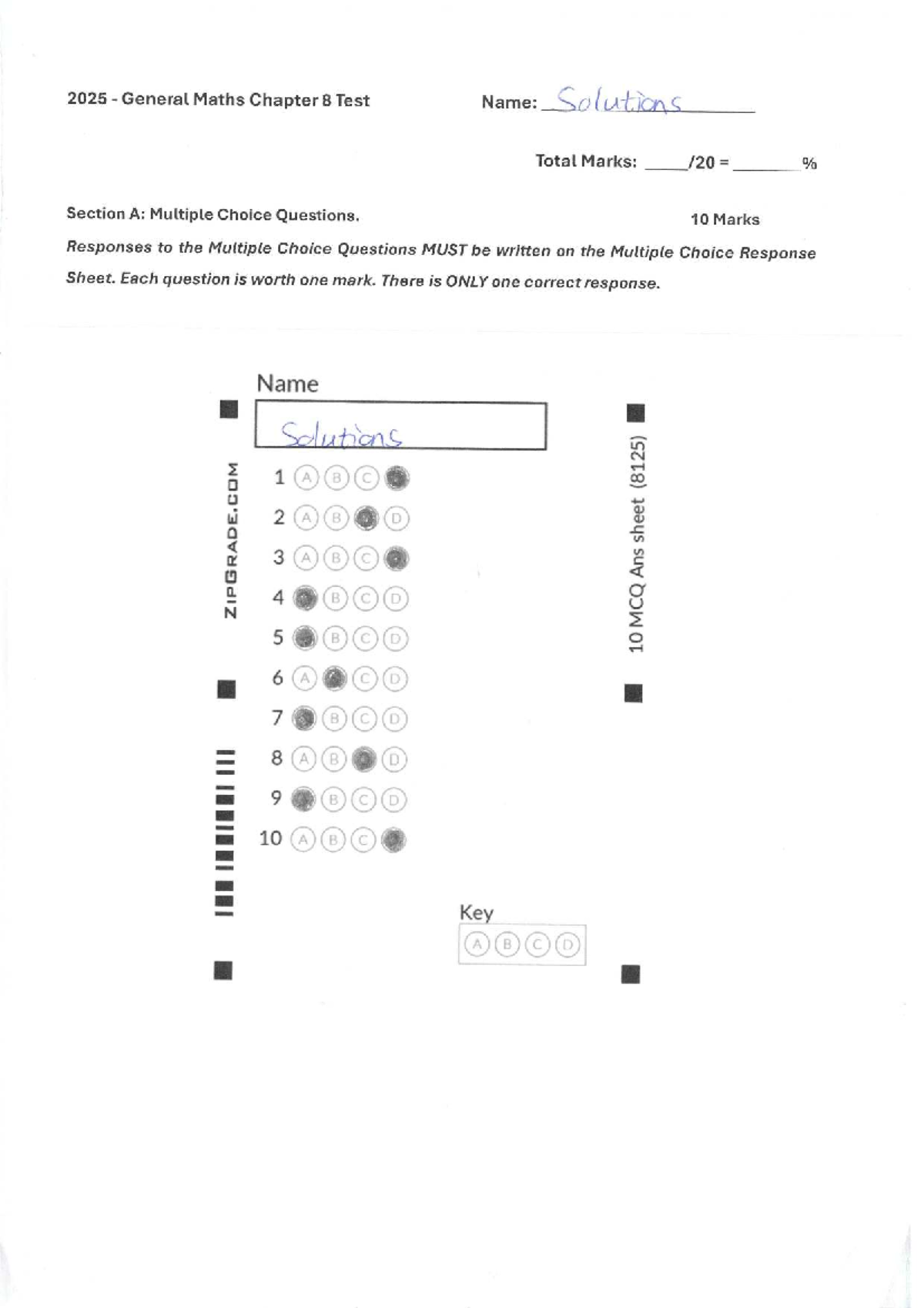 2025 General Maths Chapter 8 Test Solutions - Detailed Answers - Studocu
