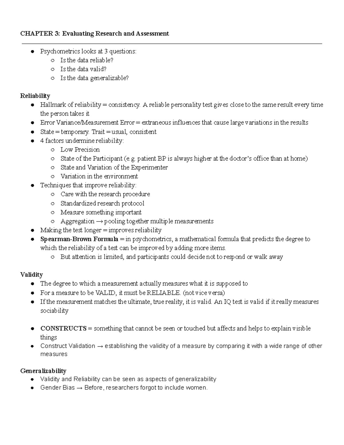 Psych 2B03 Chapter 3: Evaluating Research & Psychometrics - Studocu