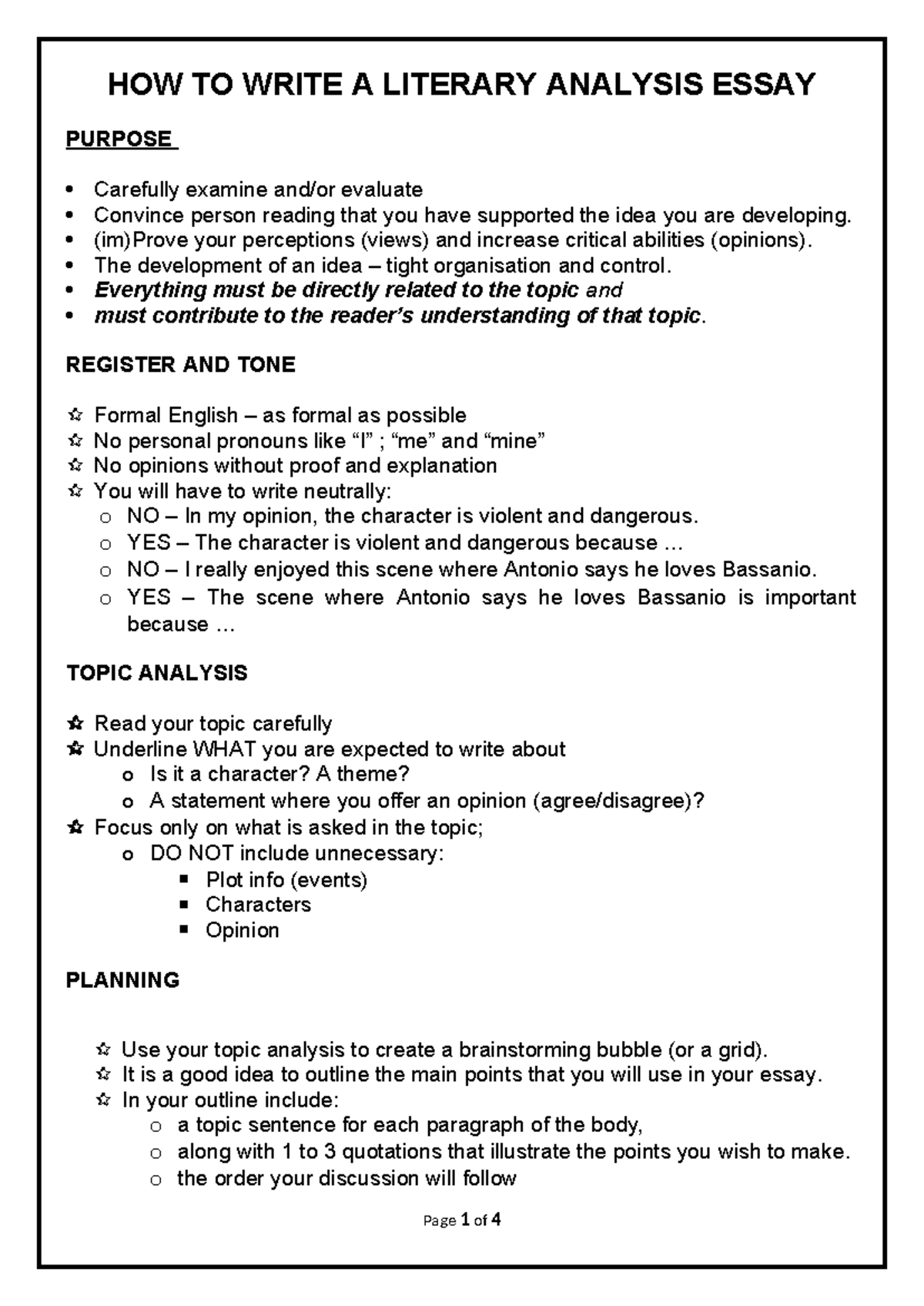 Literary Analysis Essay Guide: Structure & Techniques - Studocu