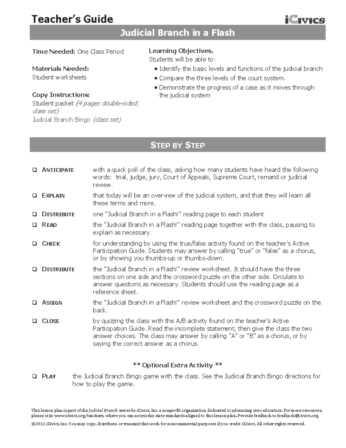 C&E LF 2.6 Judicial Branch in a Flash: Lesson Plan & Activities - Studocu