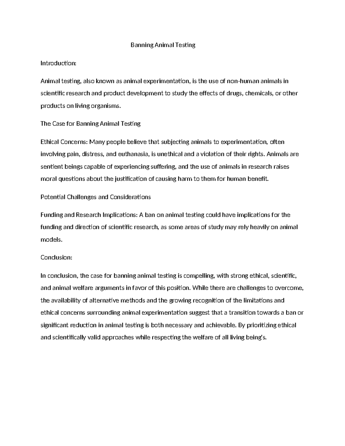 Banning Animal Testing: Ethical and Scientific Perspectives - WPS - Studocu