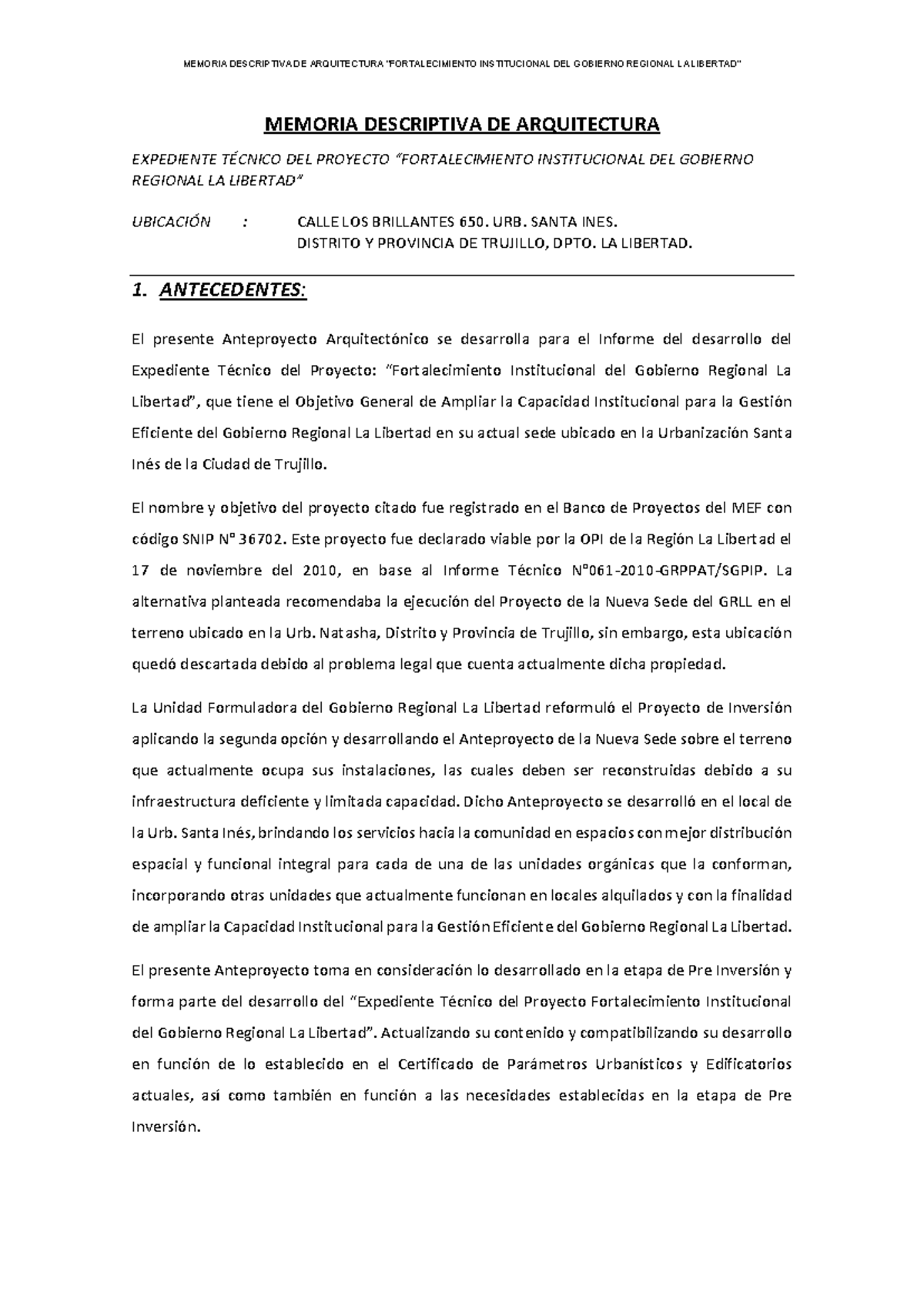 Memoria Descriptiva de Arquitectura Institucional GRLL - 2022 - Studocu