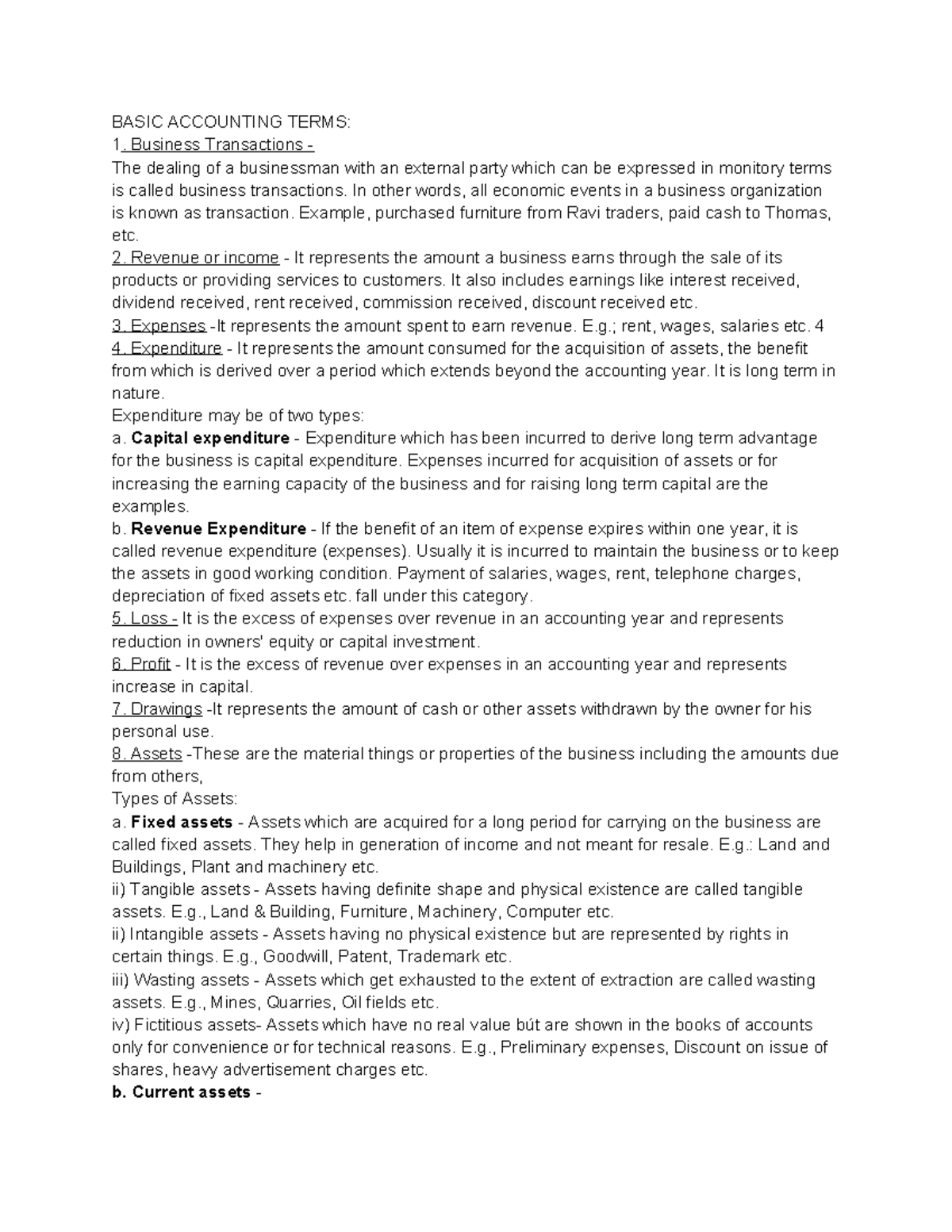 BASIC ACCOUNTING TERMS: Key Concepts and Definitions - Studocu