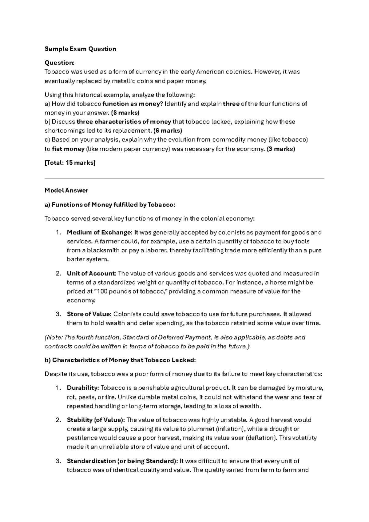 Sample QS: Tobacco as Currency in Early American Colonies - ECO531 ...