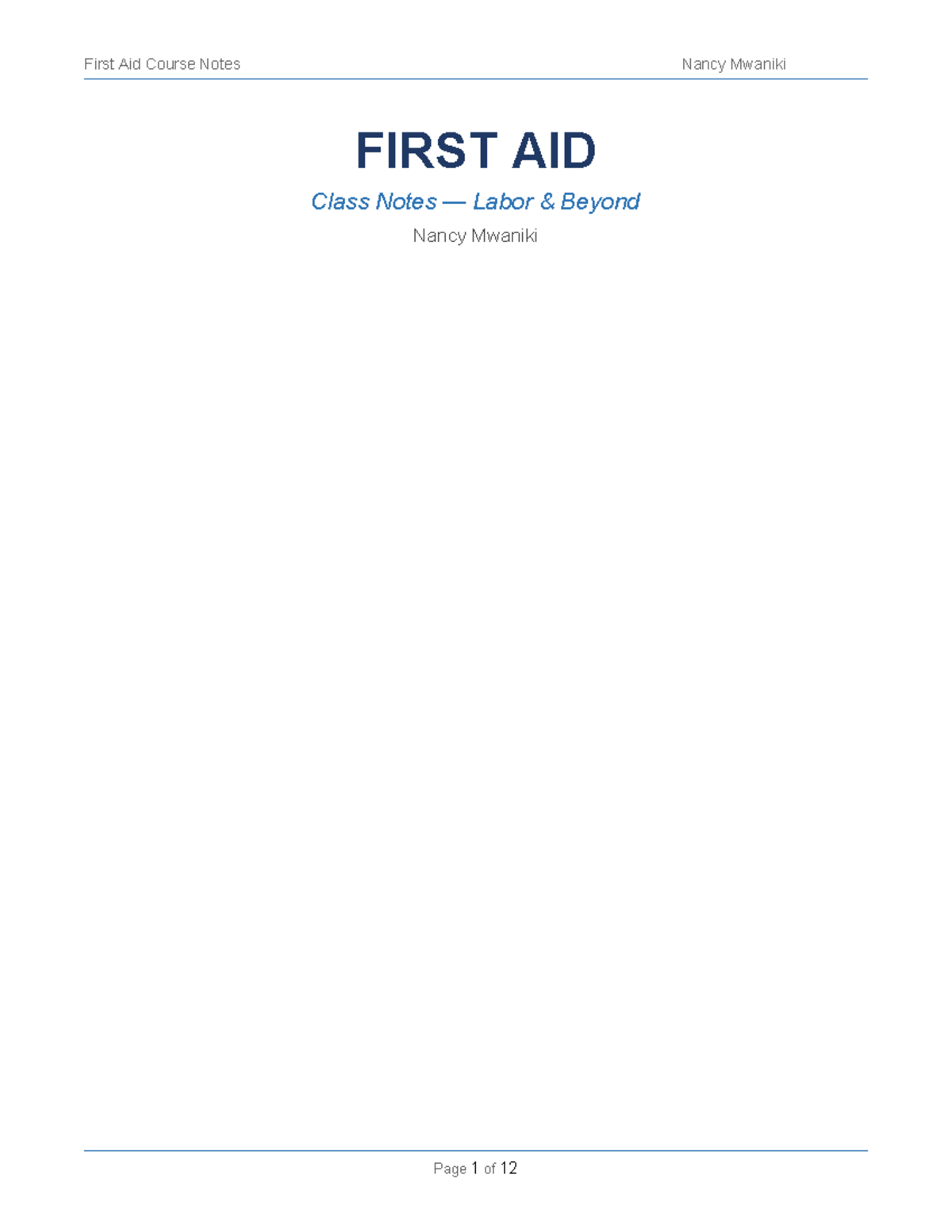 First Aid Course Notes: Labor and Emergency Childbirth Management - Studocu