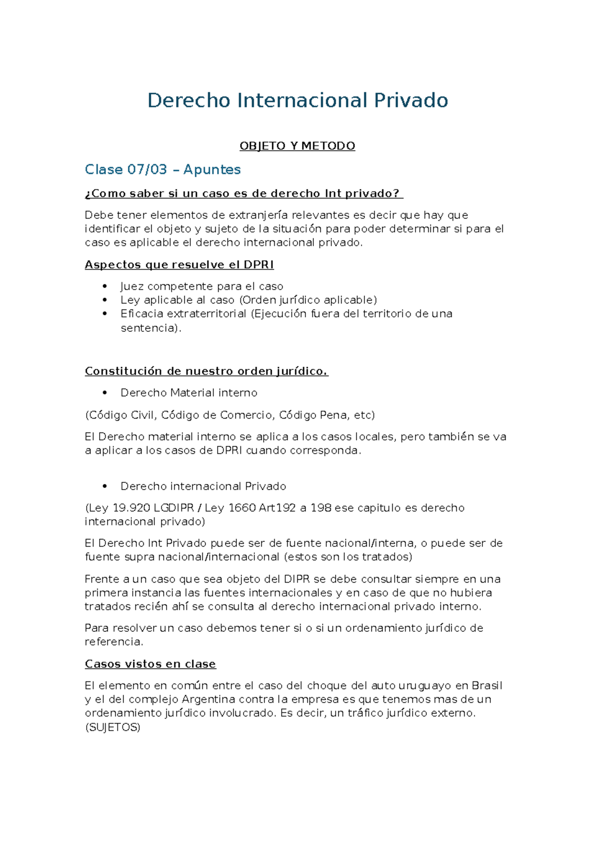 Apuntes de Derecho Internacional Privado - DIP1: Objeto y Método - Studocu
