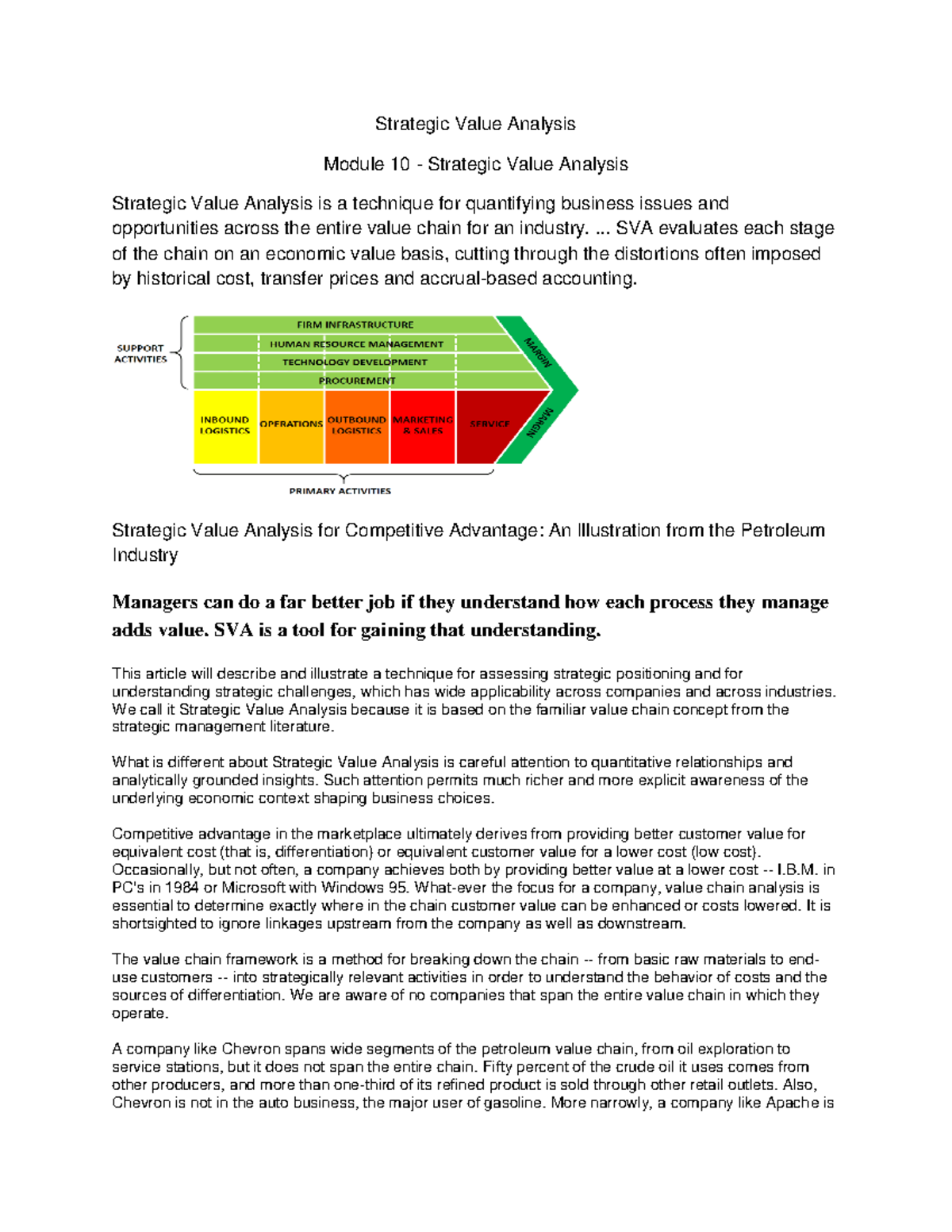 Module 10: Strategic Value Analysis and Competitive Advantage Insights ...