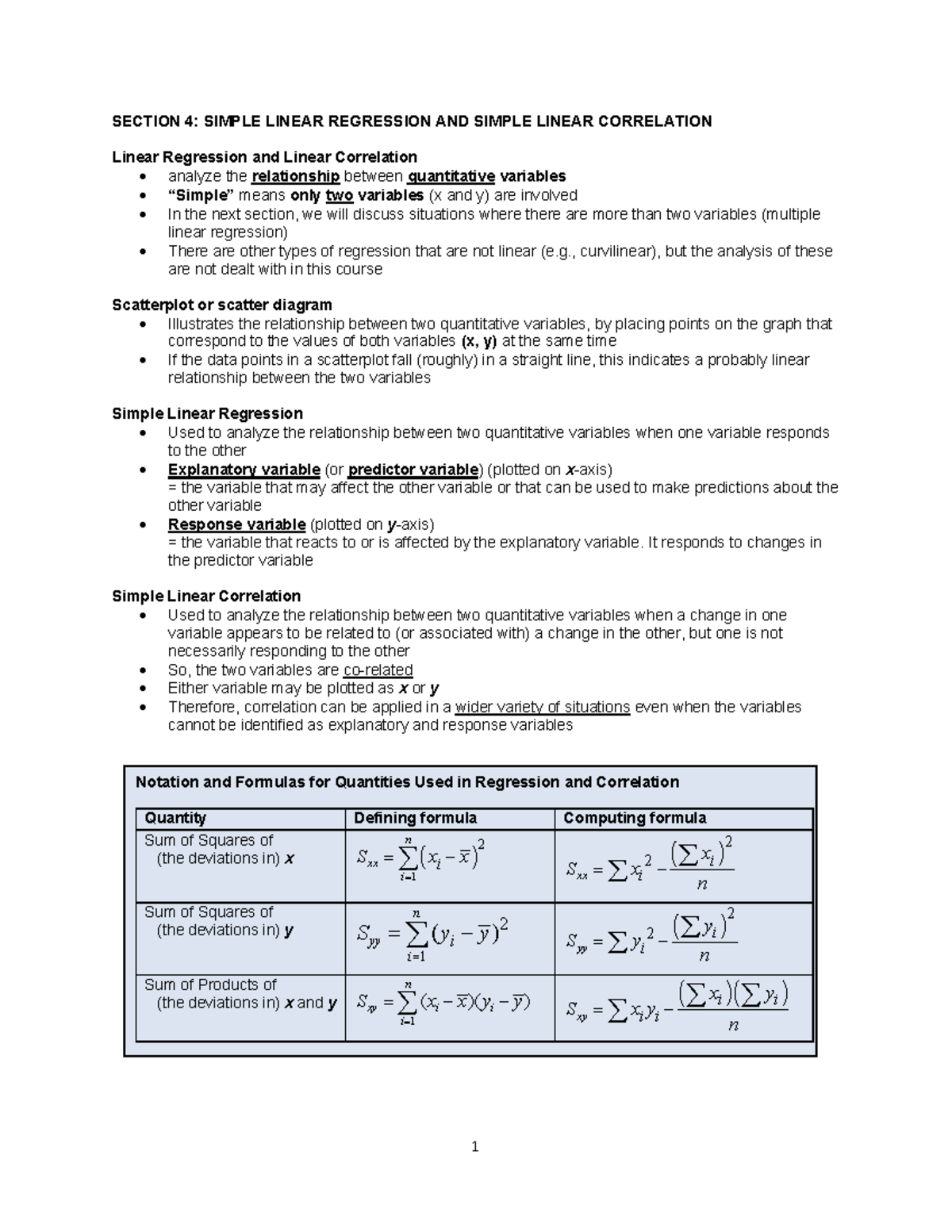 STAT 101: Simple Linear Regression & Correlation Lecture Notes - Studocu